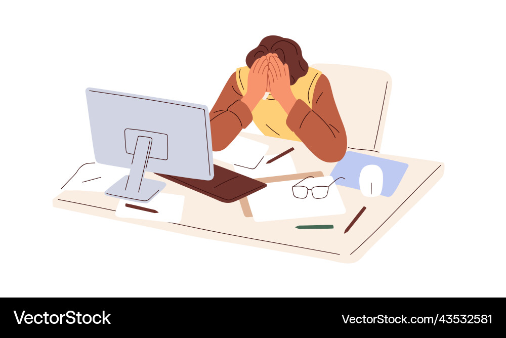 Tired overworked employee at workplace exhausted Vector Image