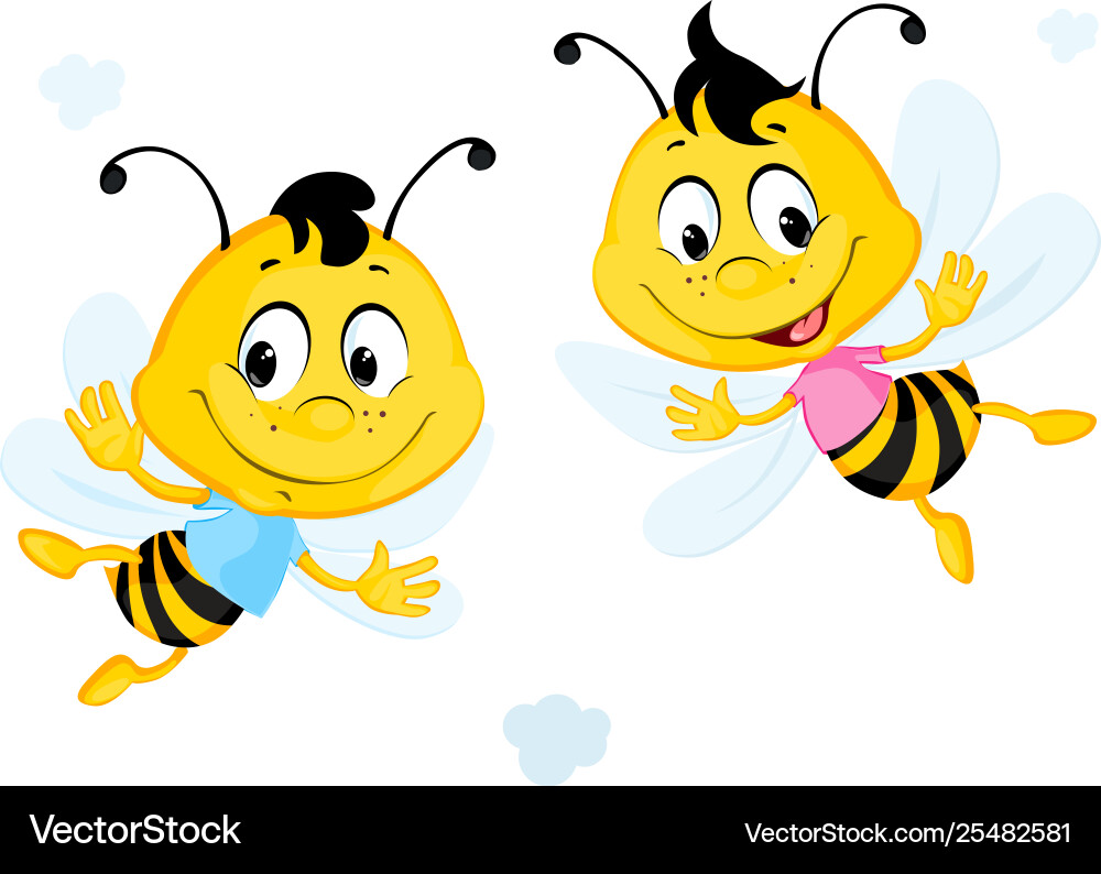 Two bees flying cartoon isolated on white Vector Image