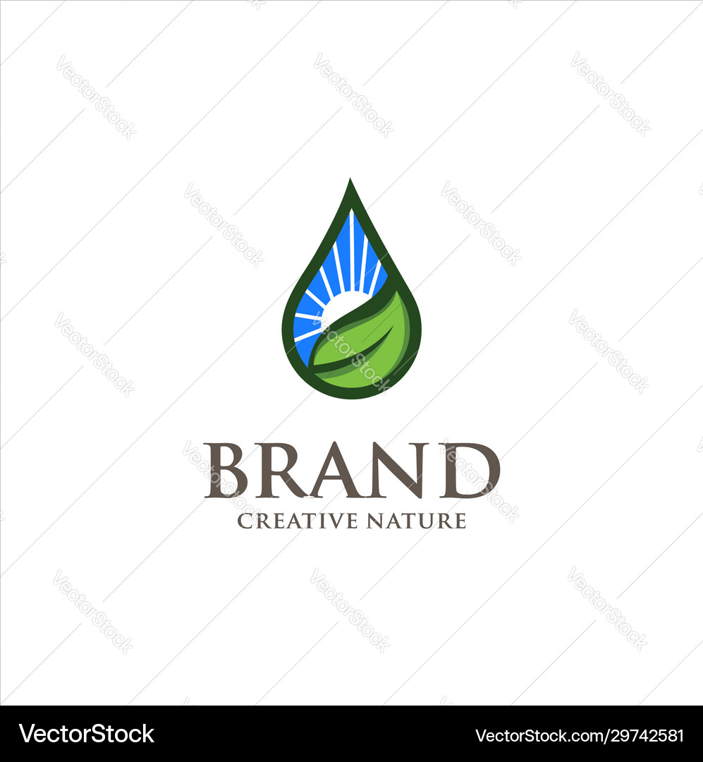 Water drop sun leaf logo nature ecology Royalty Free Vector