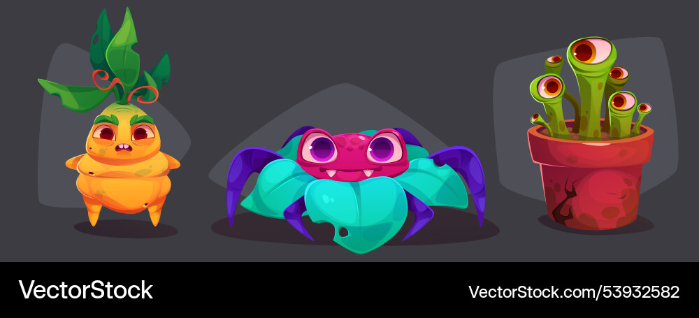 Creepy monster plants set Royalty Free Vector Image