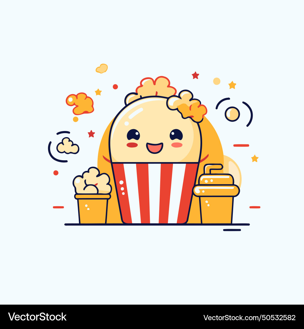 Cute cartoon popcorn character flat line design Vector Image