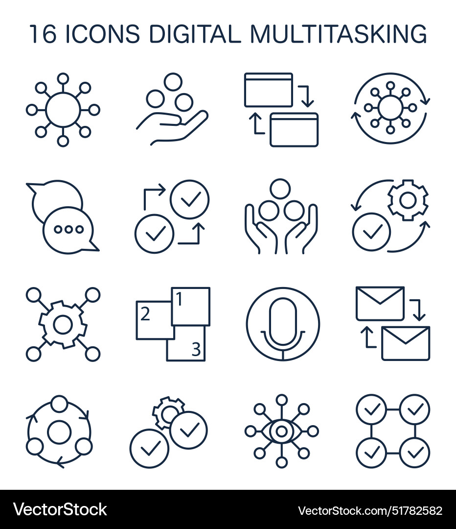 Digital multitasking icons set effectiveness Vector Image