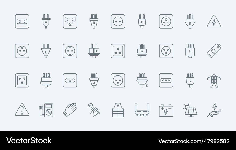 Electric power socket types thin line icons set Vector Image Electric power socket types thin line icons set Vector Image