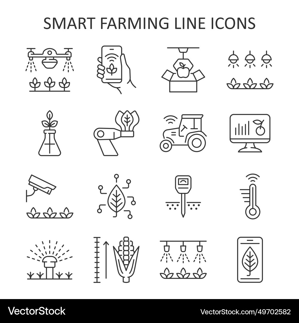 Smart farming line icon set Royalty Free Vector Image
