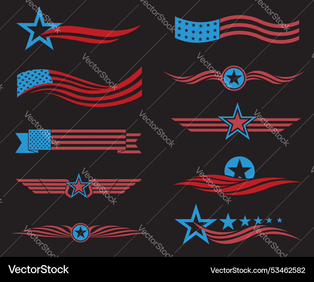 Usa flag set Royalty Free Vector Image - VectorStock