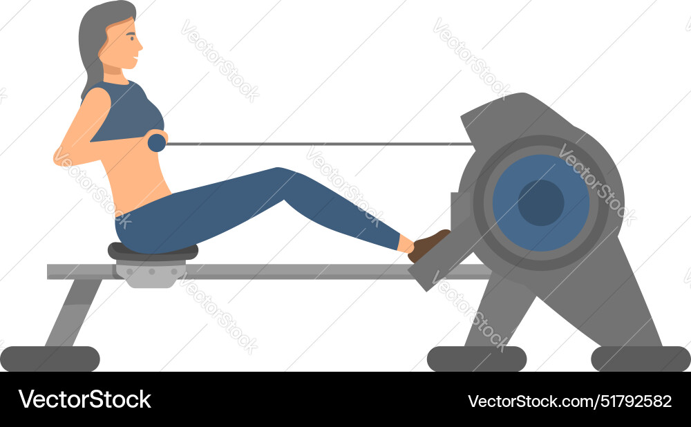 Woman working out using rowing machine in the gym Vector Image