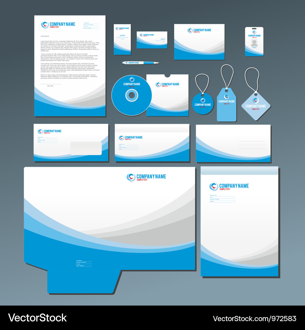 Blue stationery set Royalty Free Vector Image - VectorStock