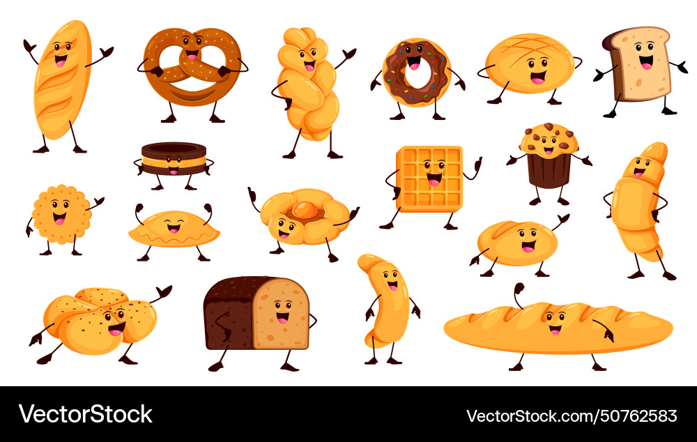 Cartoon funny bread and bakery characters set Vector Image