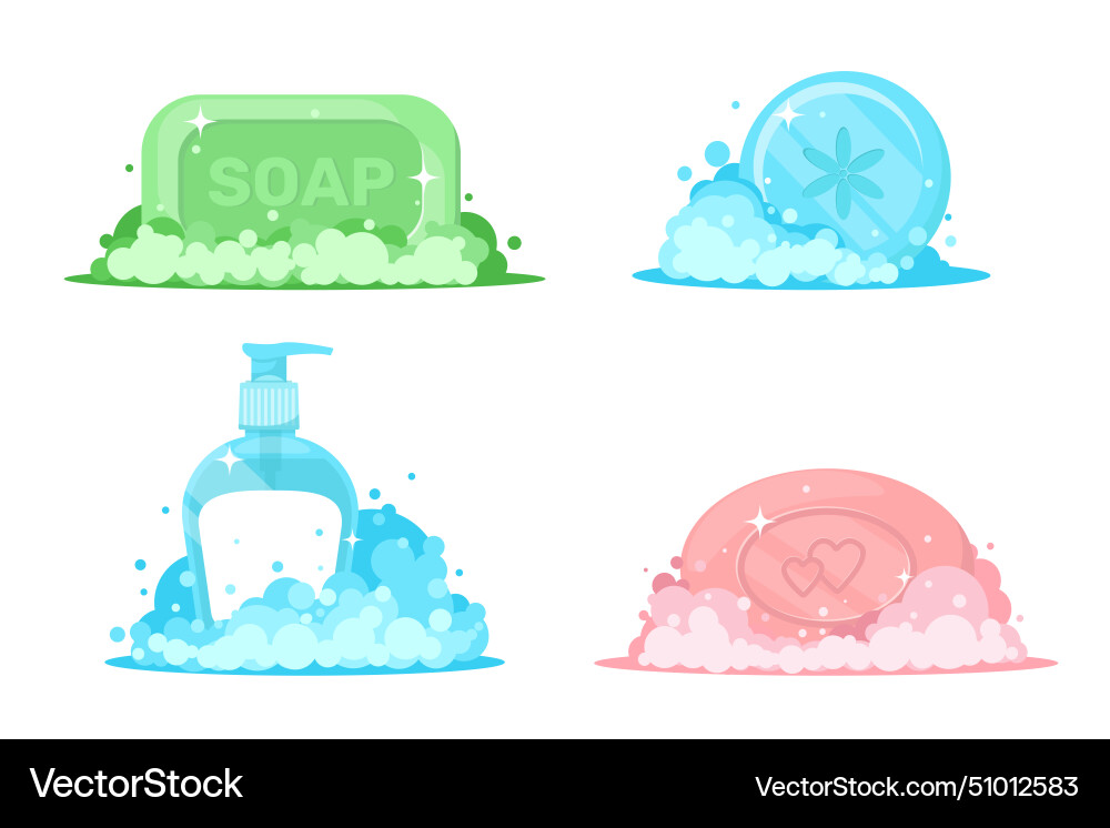 Cartoon soaps with foam liquid and lump detergent Vector Image