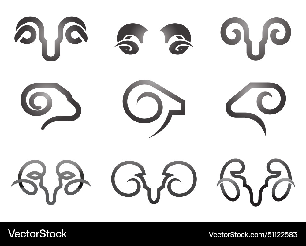 Creative abstract ram horn head bighorn set Vector Image
