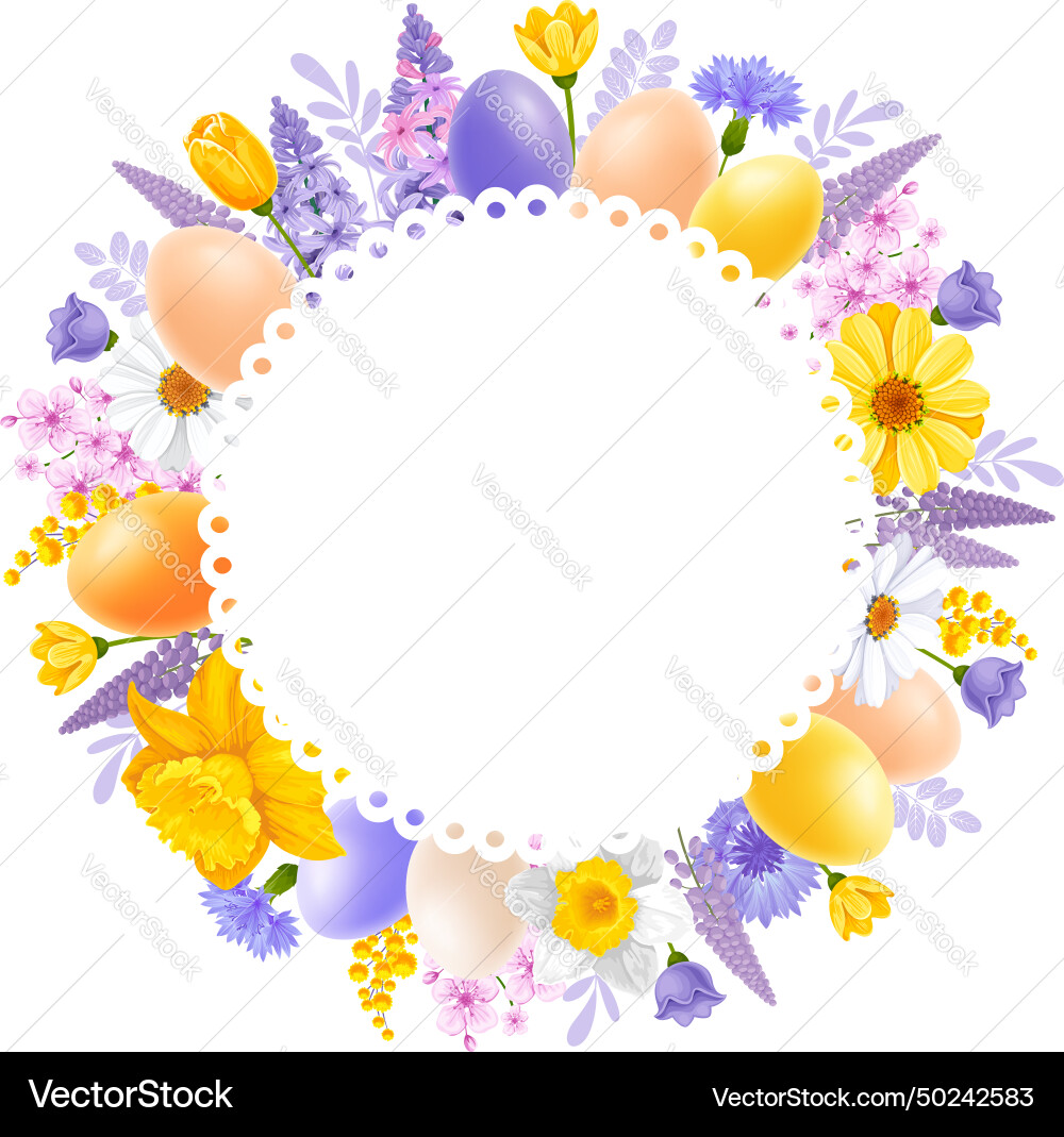 Easter greeting circle frame Royalty Free Vector Image