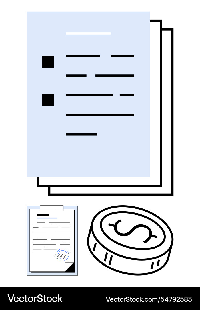 Financial document stack with a checklist Vector Image