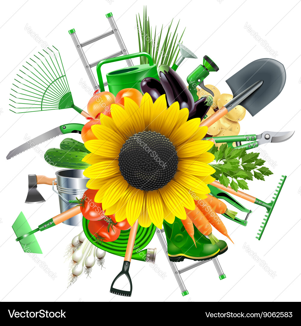 Garden accessories with sunflower Royalty Free Vector Image