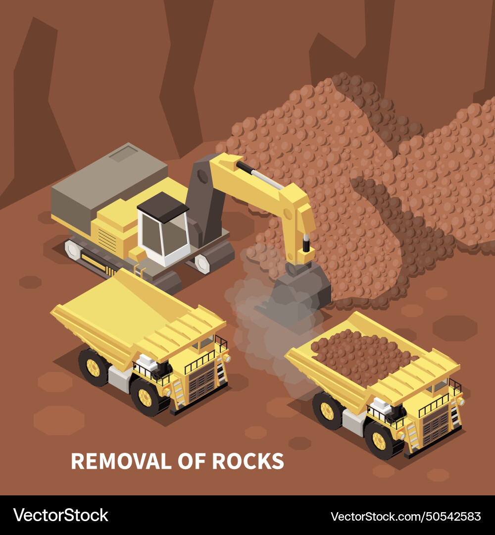 Mining machinery isometric background Royalty Free Vector
