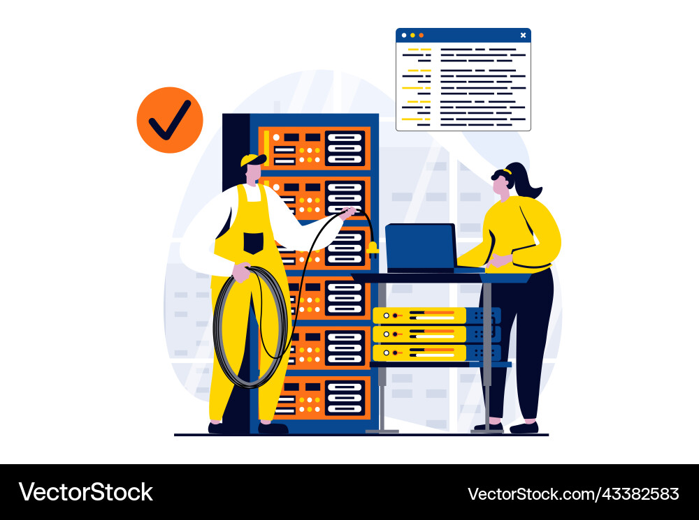 Server maintenance concept with people scene Vector Image