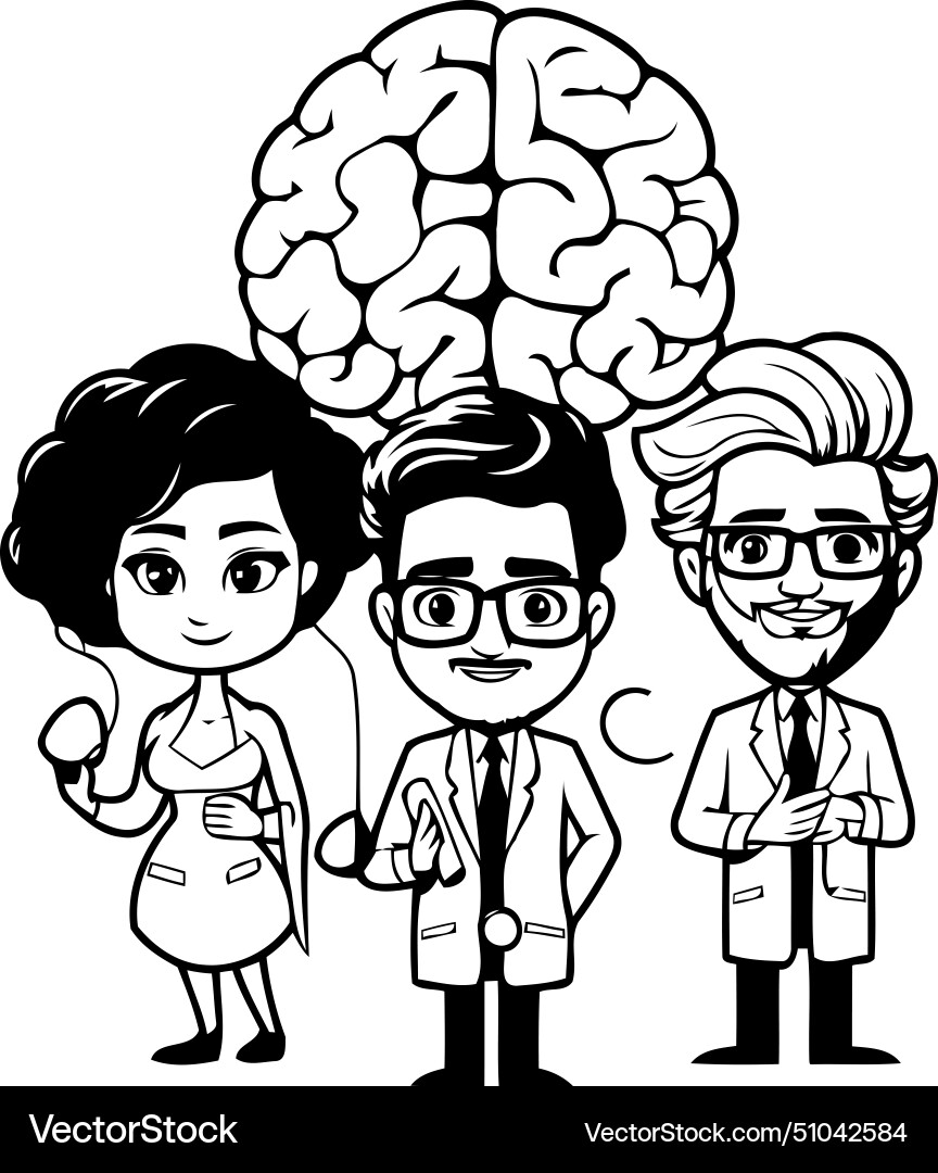 Brain doctors with human in flat cartoon Vector Image