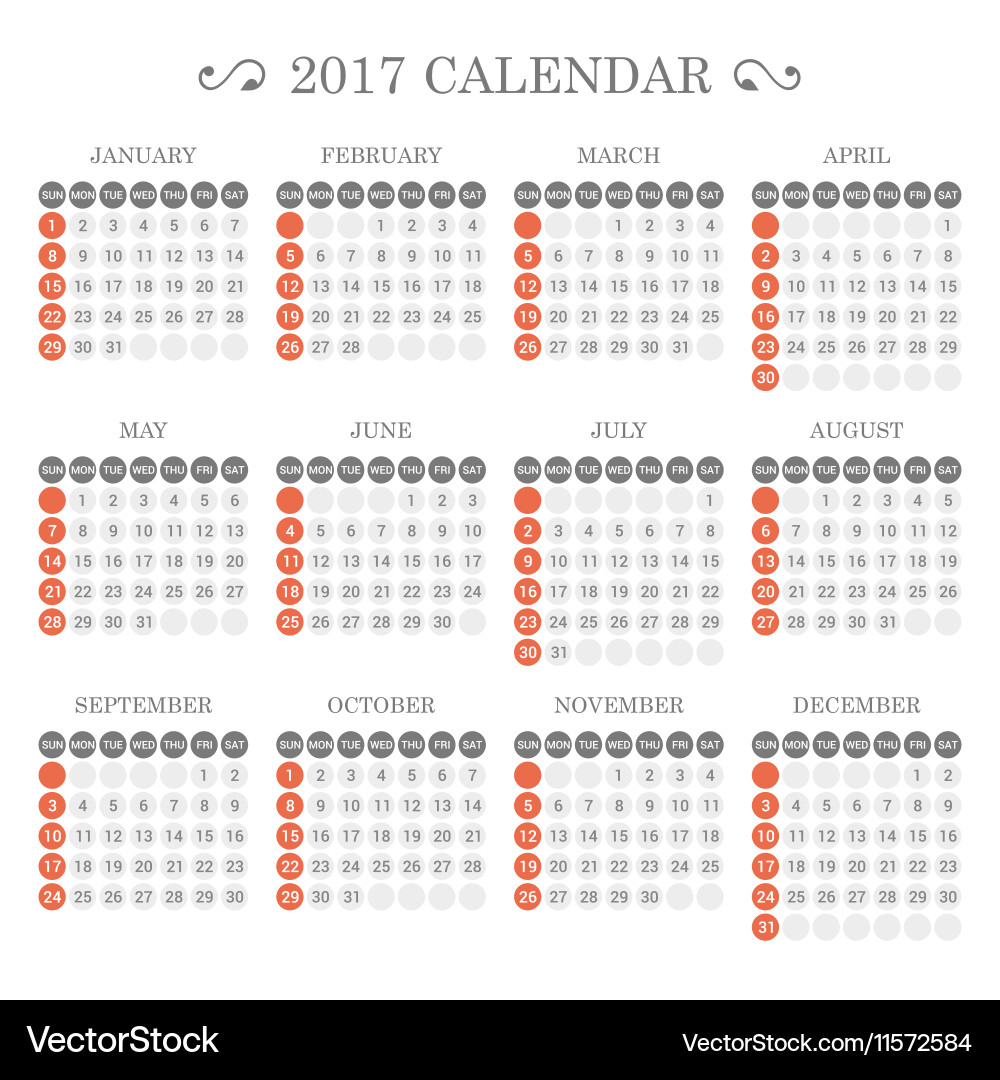 Calendar template for 2017 on white background Vector Image