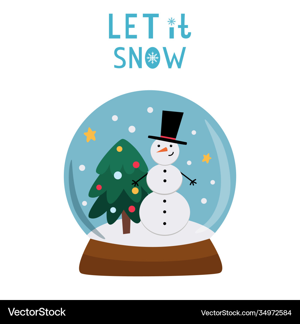 Christmas and new year snow globe with snowman Vector Image