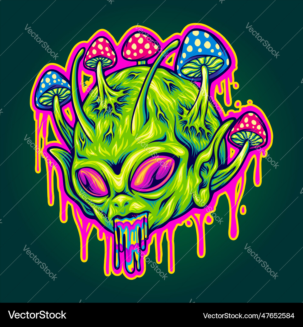 Cosmic trippy head alien in outer space Royalty Free Vector