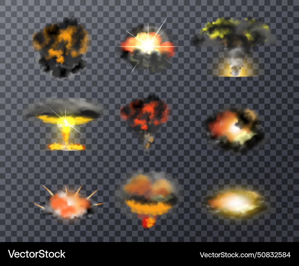 Explosions realistic set Royalty Free Vector Image