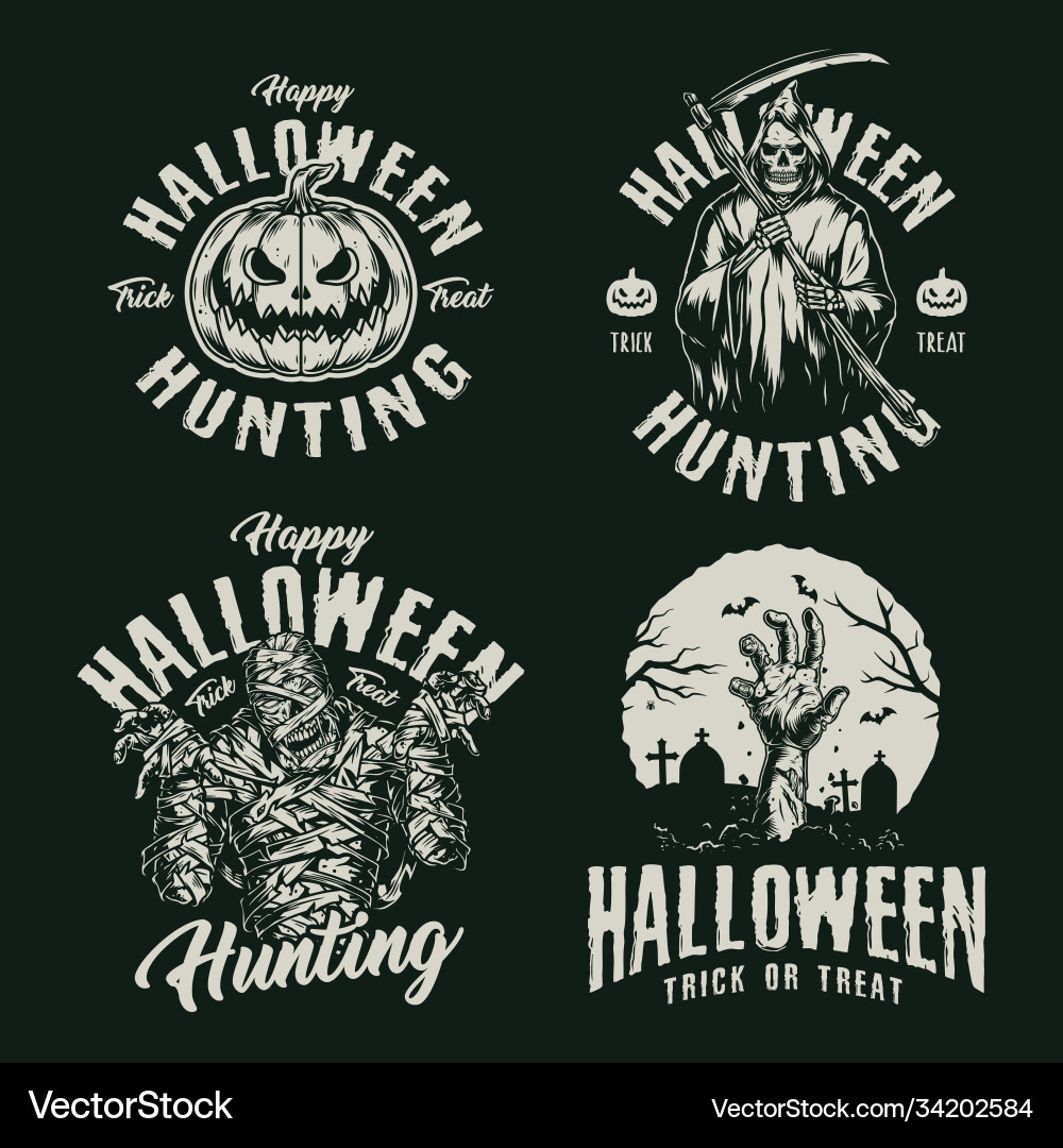 Halloween vintage emblems set Royalty Free Vector Image