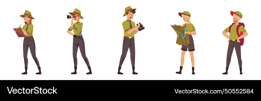 Male and female forest rangers working Royalty Free Vector
