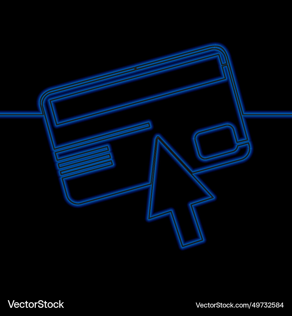 Maus Cursor und Kreditkarten-Ikone Neon Konzept Vektorbild