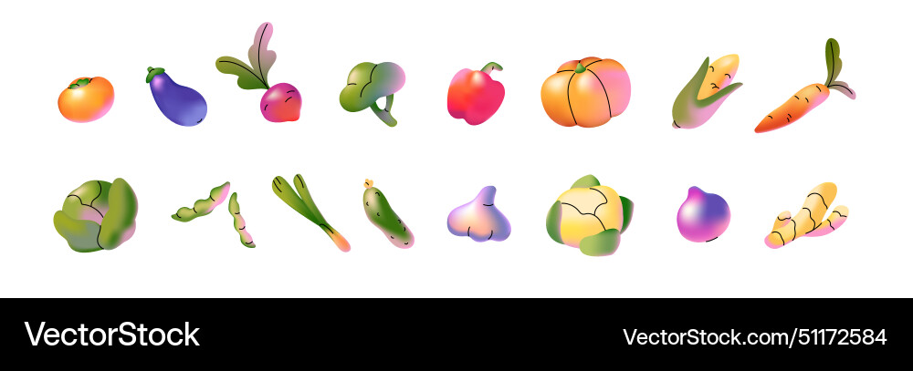 Natural vegetables of gradient style with linear Vector Image