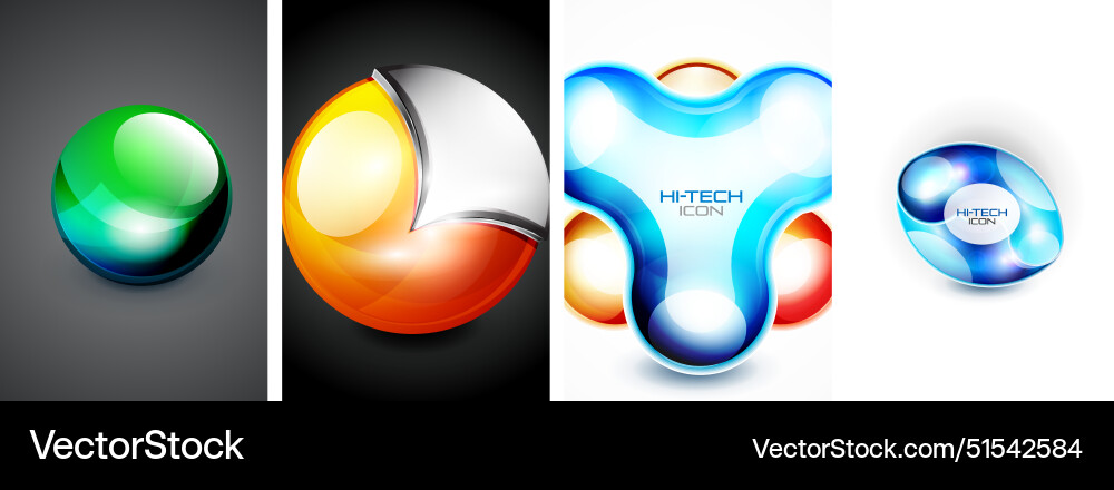 Set of tech bubbles and spheres posters Royalty Free Vector