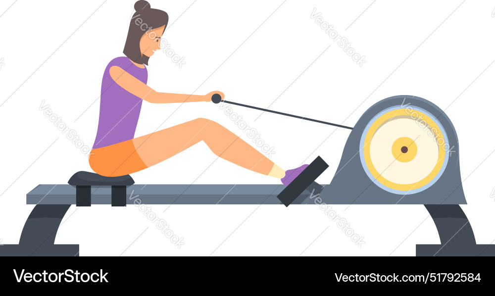 Woman training on rowing machine using simulator Vector Image