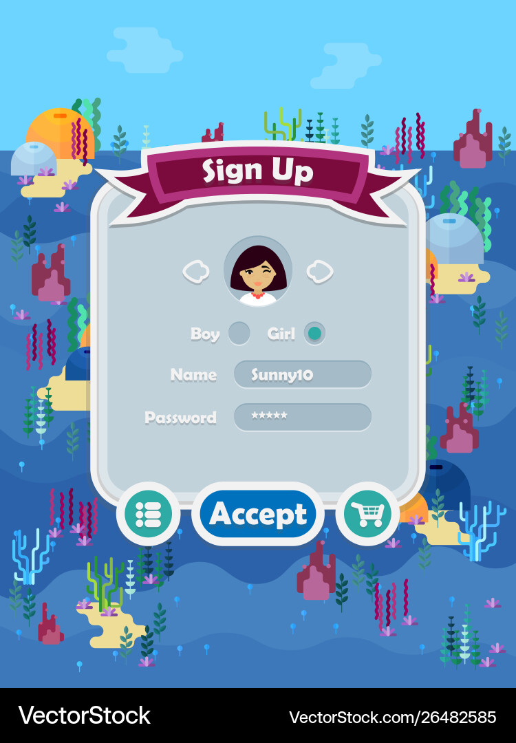 Flat ocean gui scene Royalty Free Vector Image