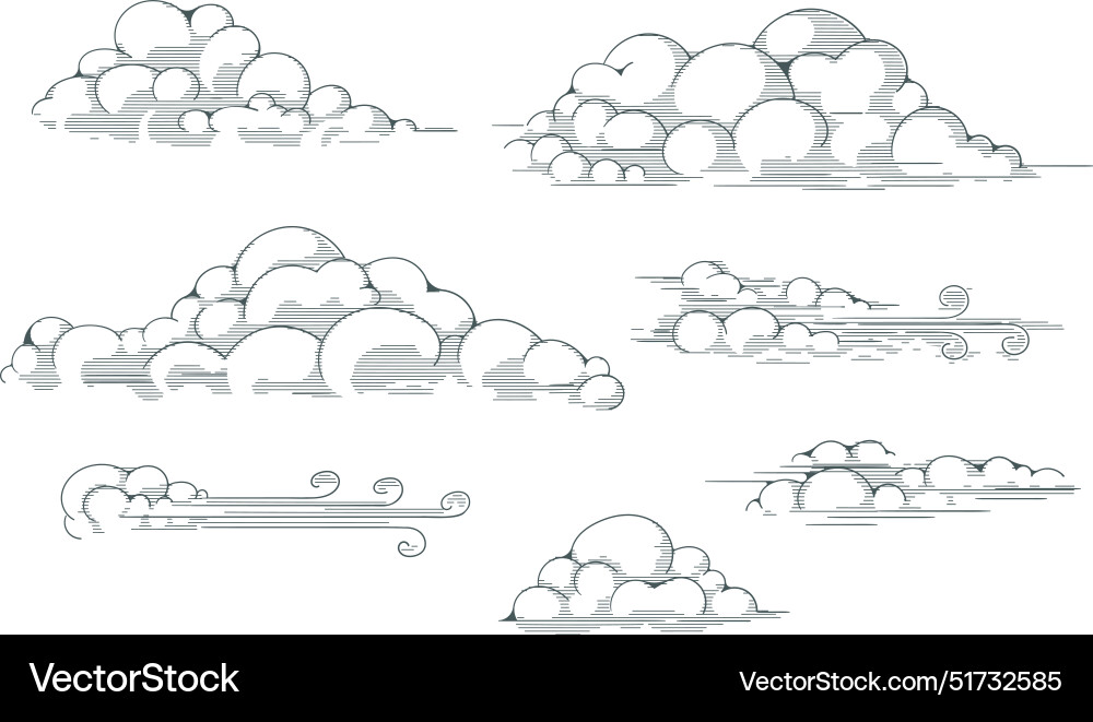 Hand drawn clouds sketch Royalty Free Vector Image