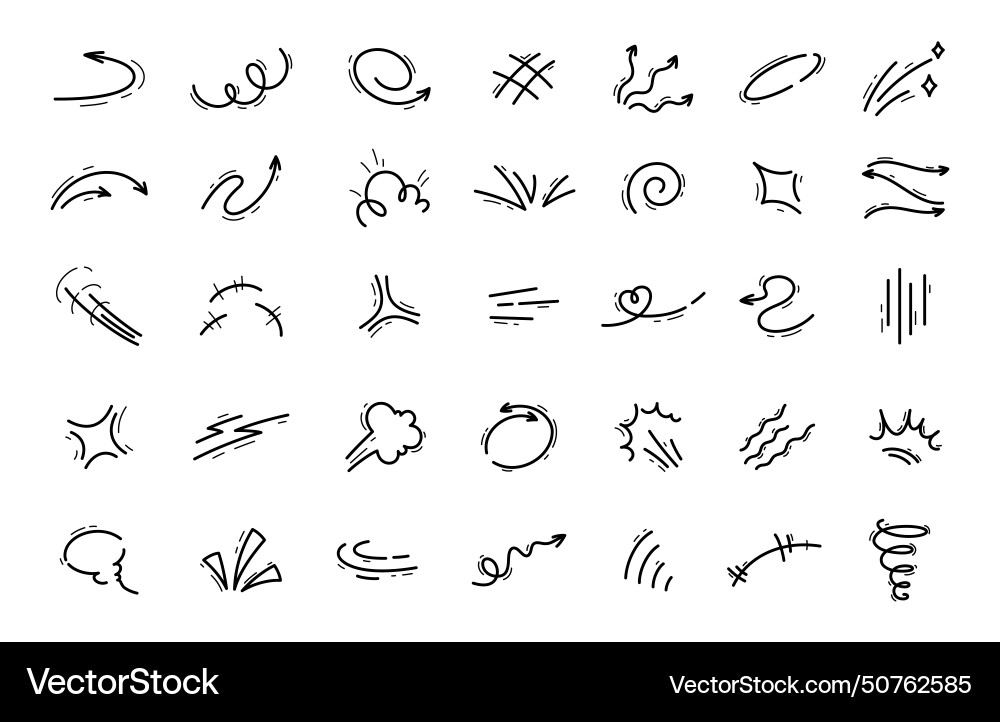 Hand drawn movement motion line symbols Royalty Free Vector