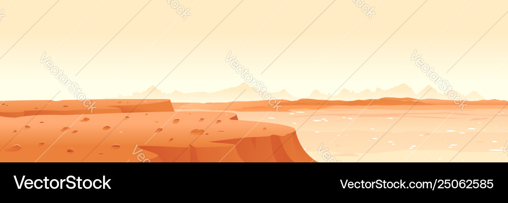 Landscape planet mars with edge cliff Royalty Free Vector