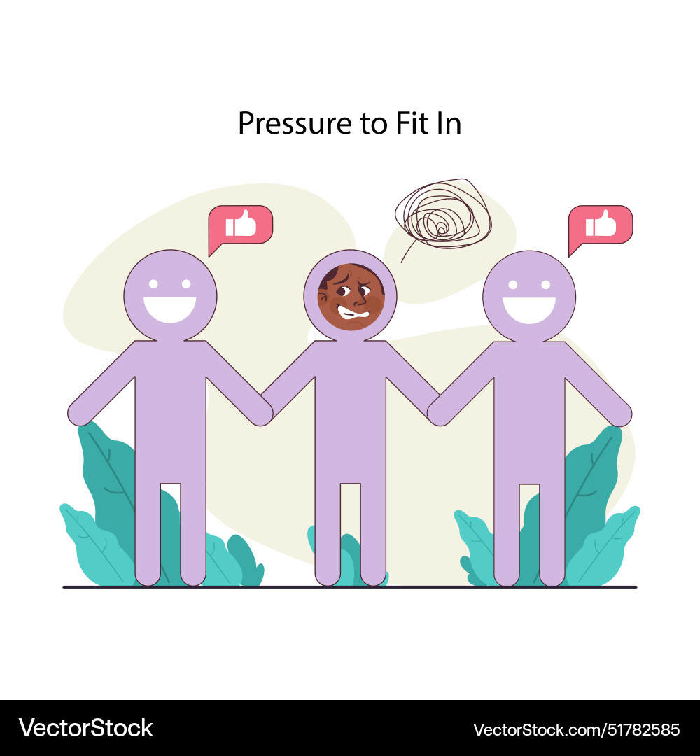 Peer pressure concept awkward individual squeezed Vector Image