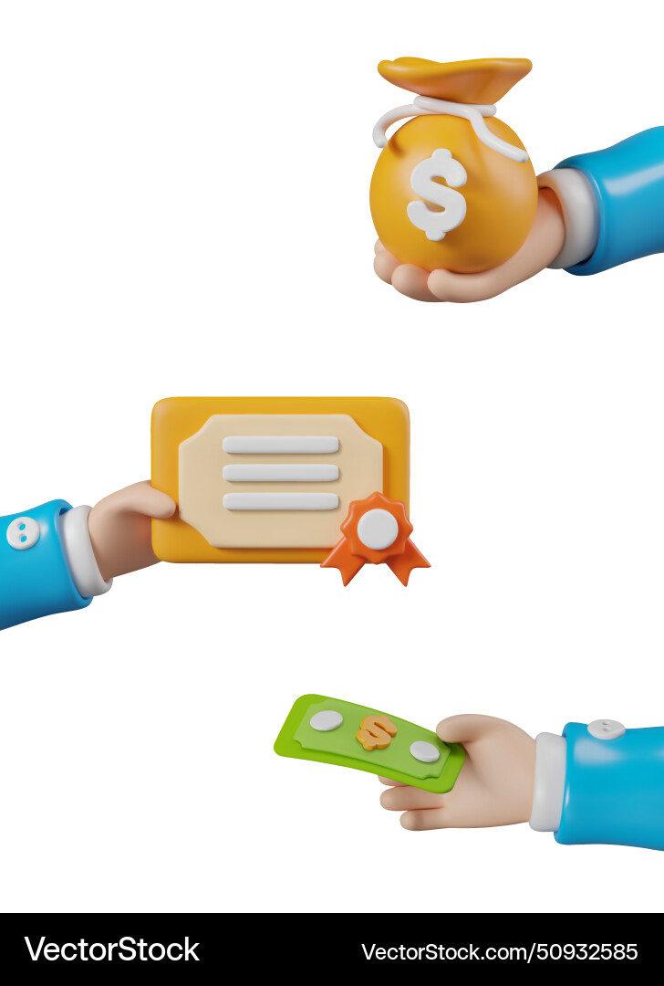 Realistic hands offer certificate money bag Vector Image