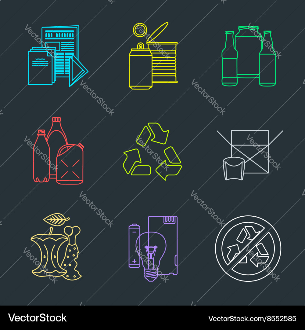 Recycle waste segregation icons Royalty Free Vector Image