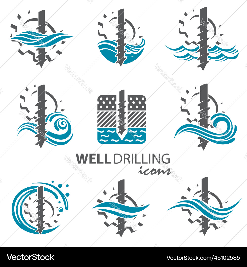 Water well drilling set Royalty Free Vector Image
