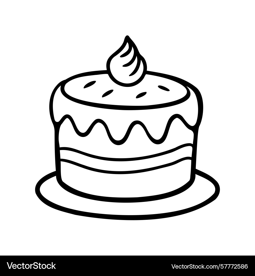 Birthday cake with icing line art doodle Vector Image