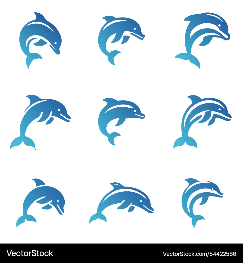 Blue dolphin icon with various variations Vector Image