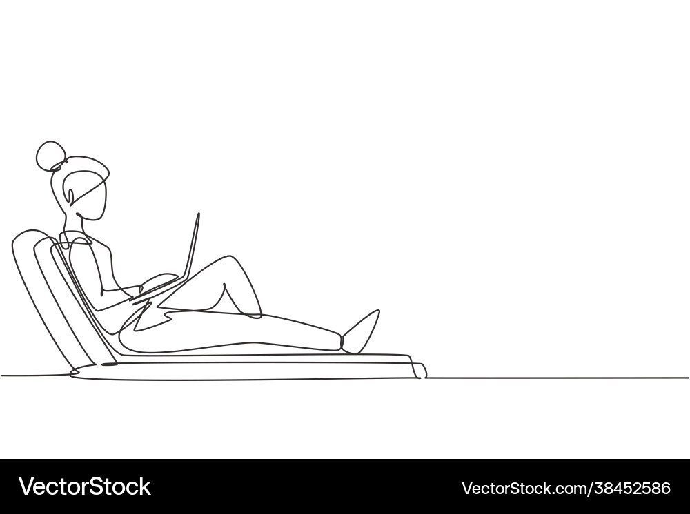 Continuous Line Girl Studying Royalty Free Vector Image