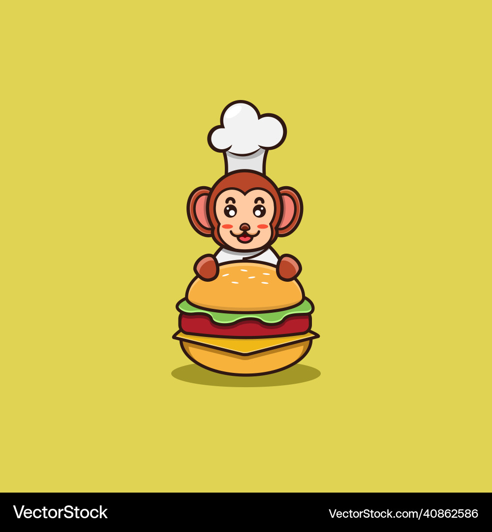Cute baby monkey chef on hamburger character Vector Image