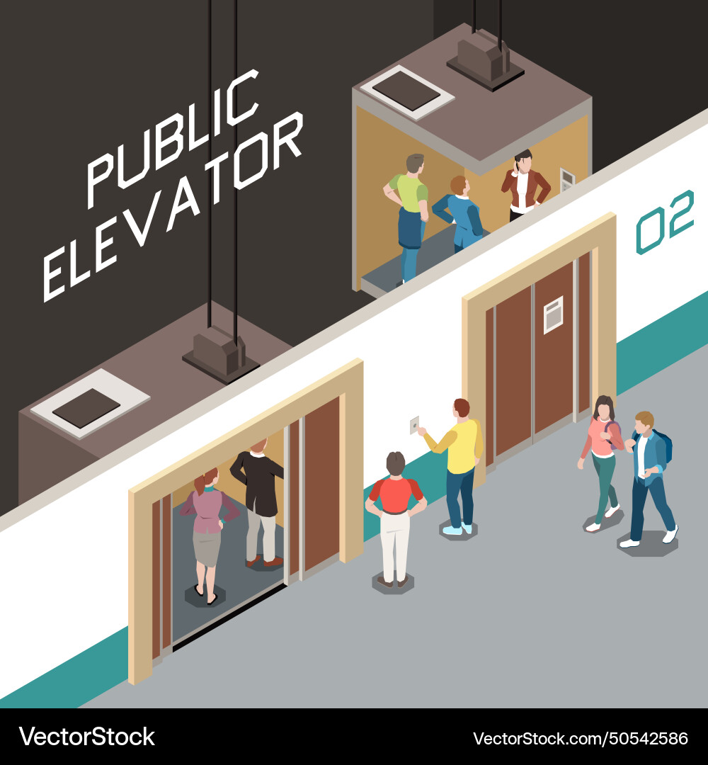 Elevator isometric composition Royalty Free Vector Image