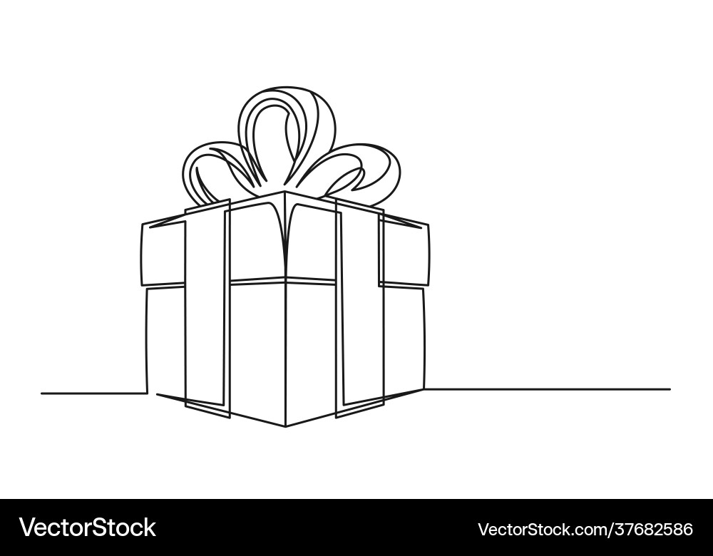 Gift box continuous one line drawing Royalty Free Vector