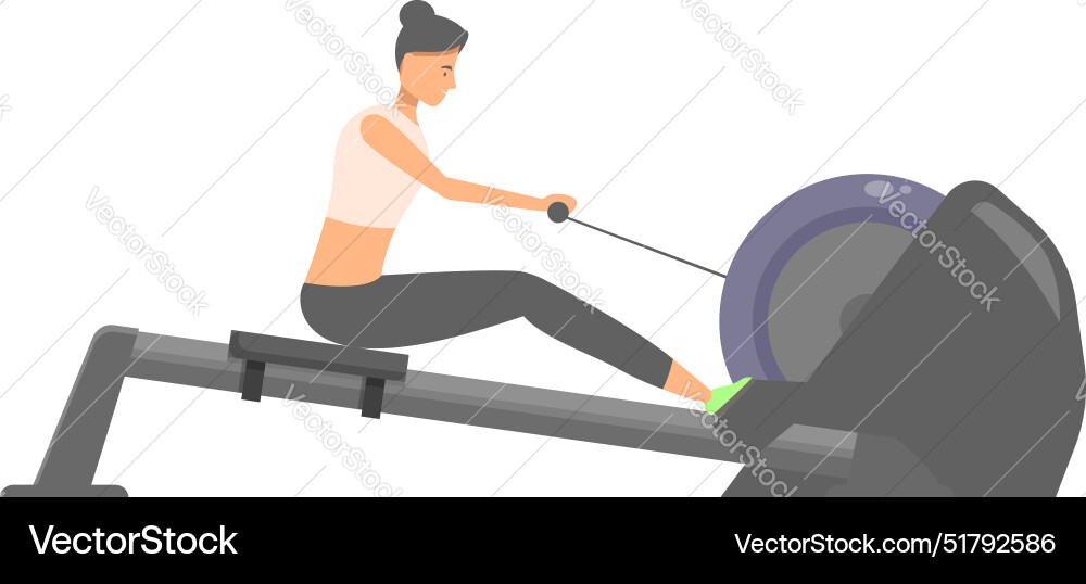 Young woman working out using rowing machine Vector Image