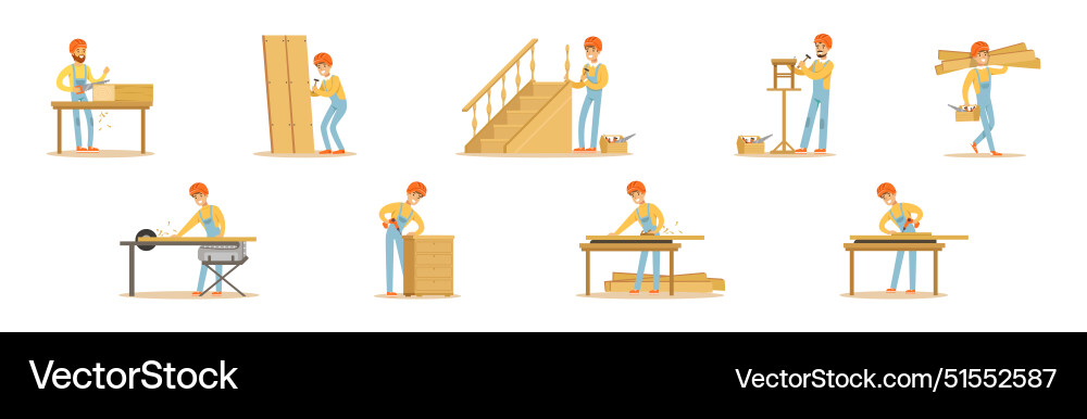 Carpenter Woodworking Set - Man at Work Royalty Free Vector