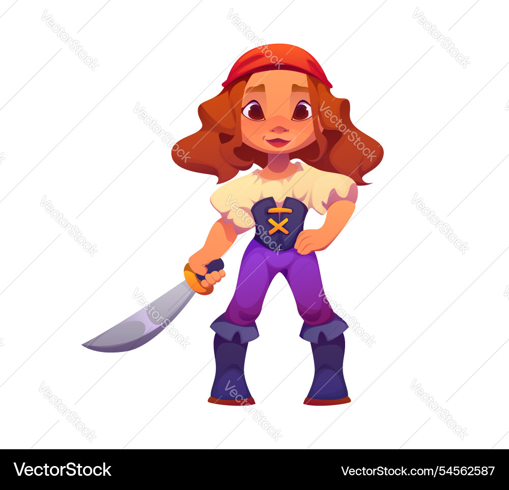 Cartoon kid girl pirate corsair in party costume Vector Image