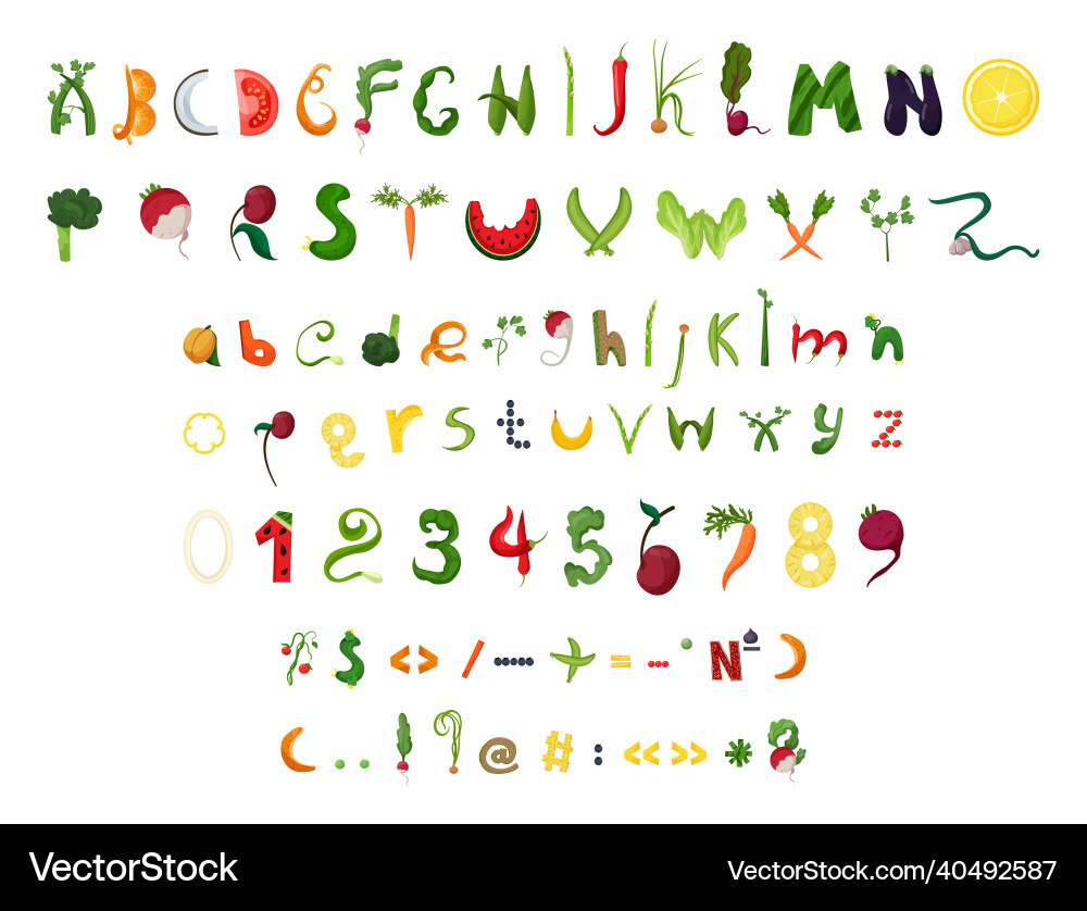 Fruit and vegetable alphabet Royalty Free Vector Image