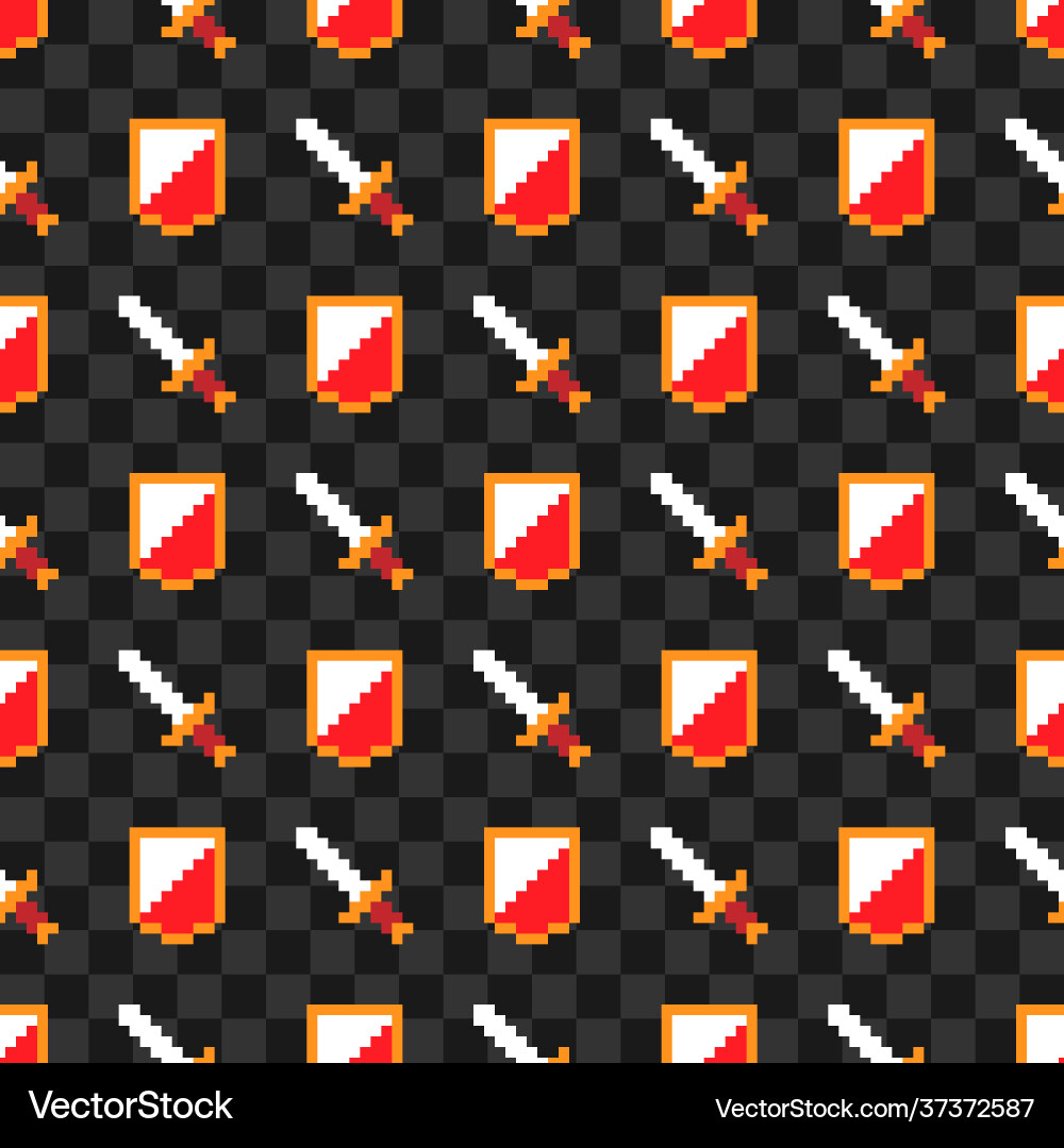 Game pixel icons shield and sword color Royalty Free Vector
