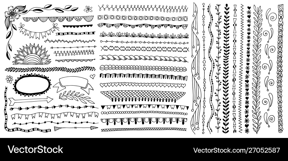 Hand drawing sketch simple doodle borders edge Vector Image